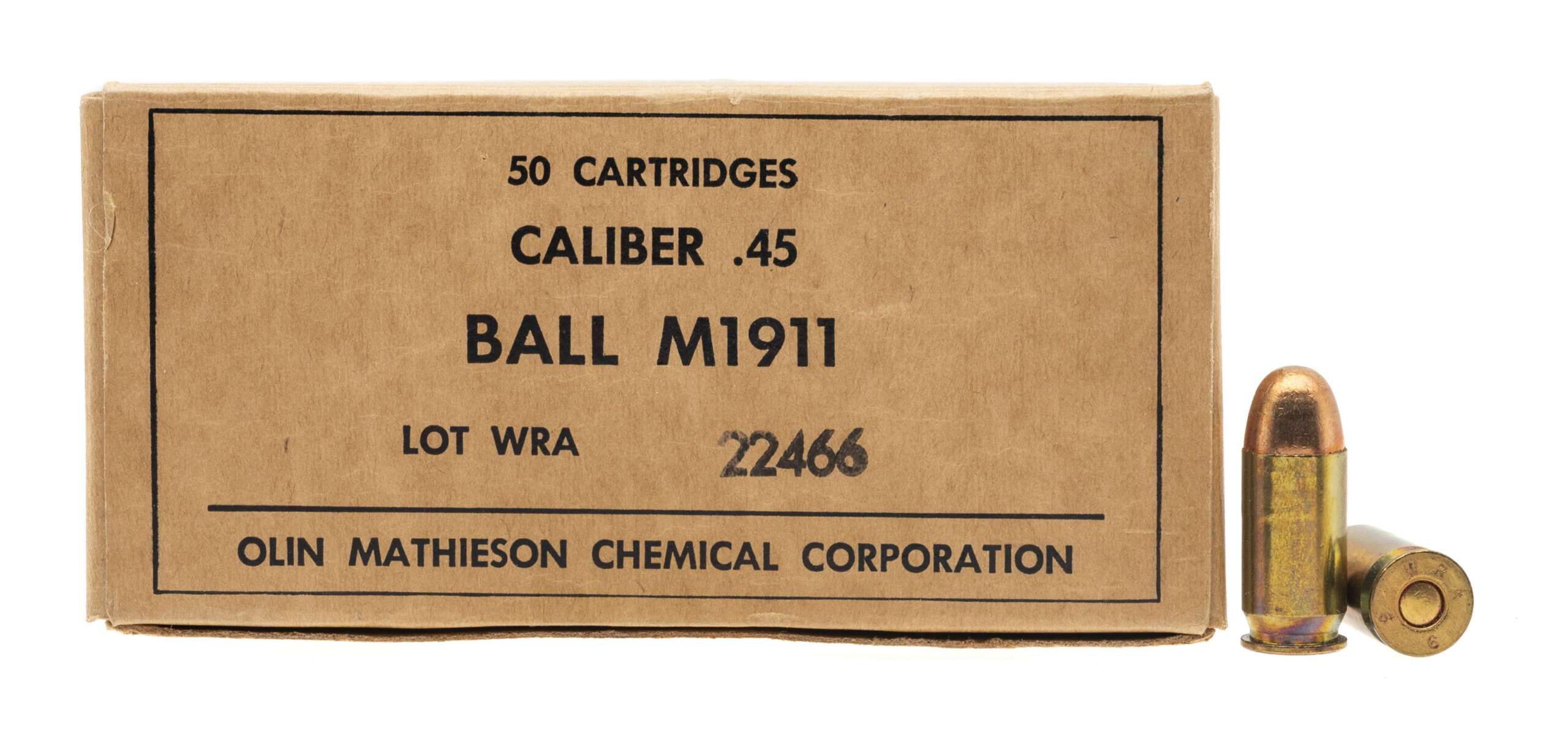 WW2 OLIN Mathieson Chemical Pistol Ball .45 ACP Ammo 50 Rounds (AM2073 ...