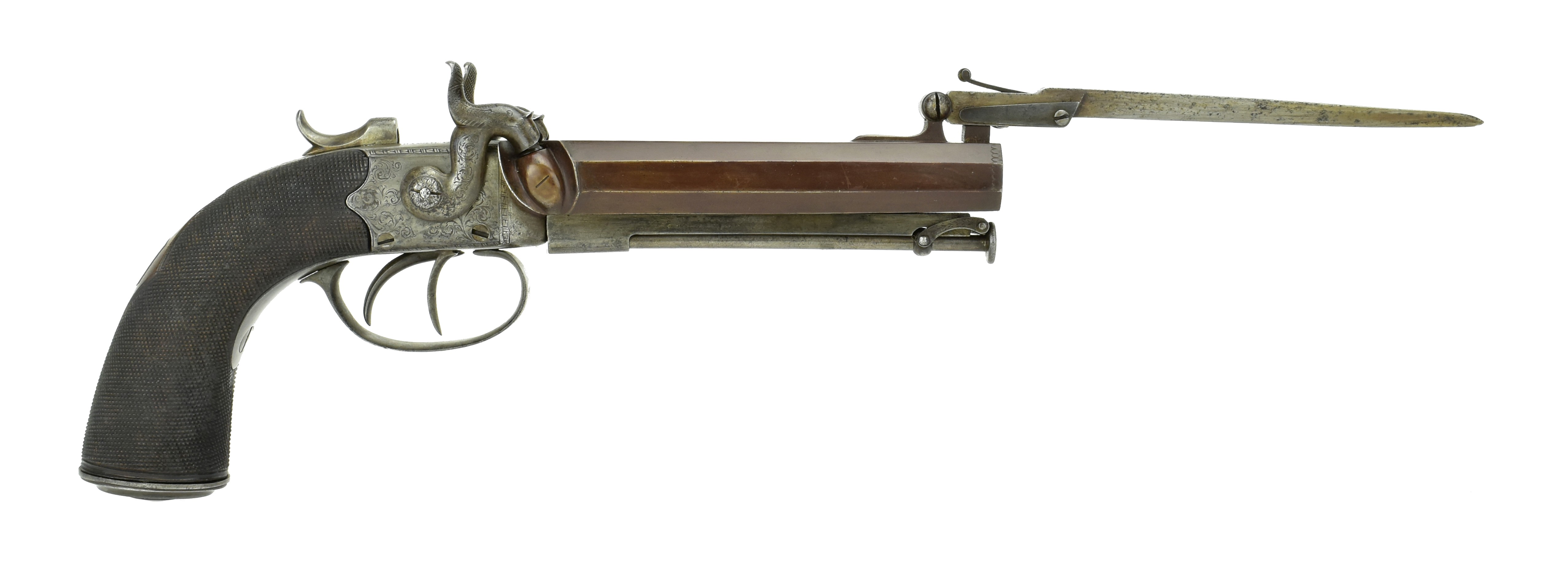 English Double Barrel Spring Dagger Percussion Pistol (AH2600 ...