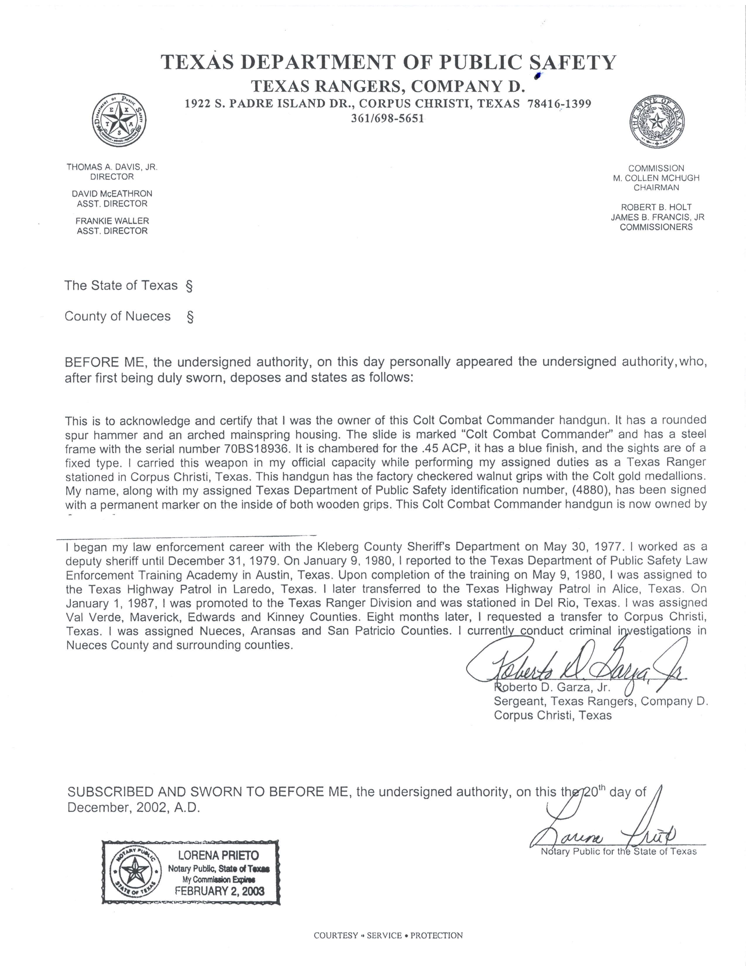 Texas Ranger Owned Colt Combat Commander .45 ACP (C15510) - Collectors ...