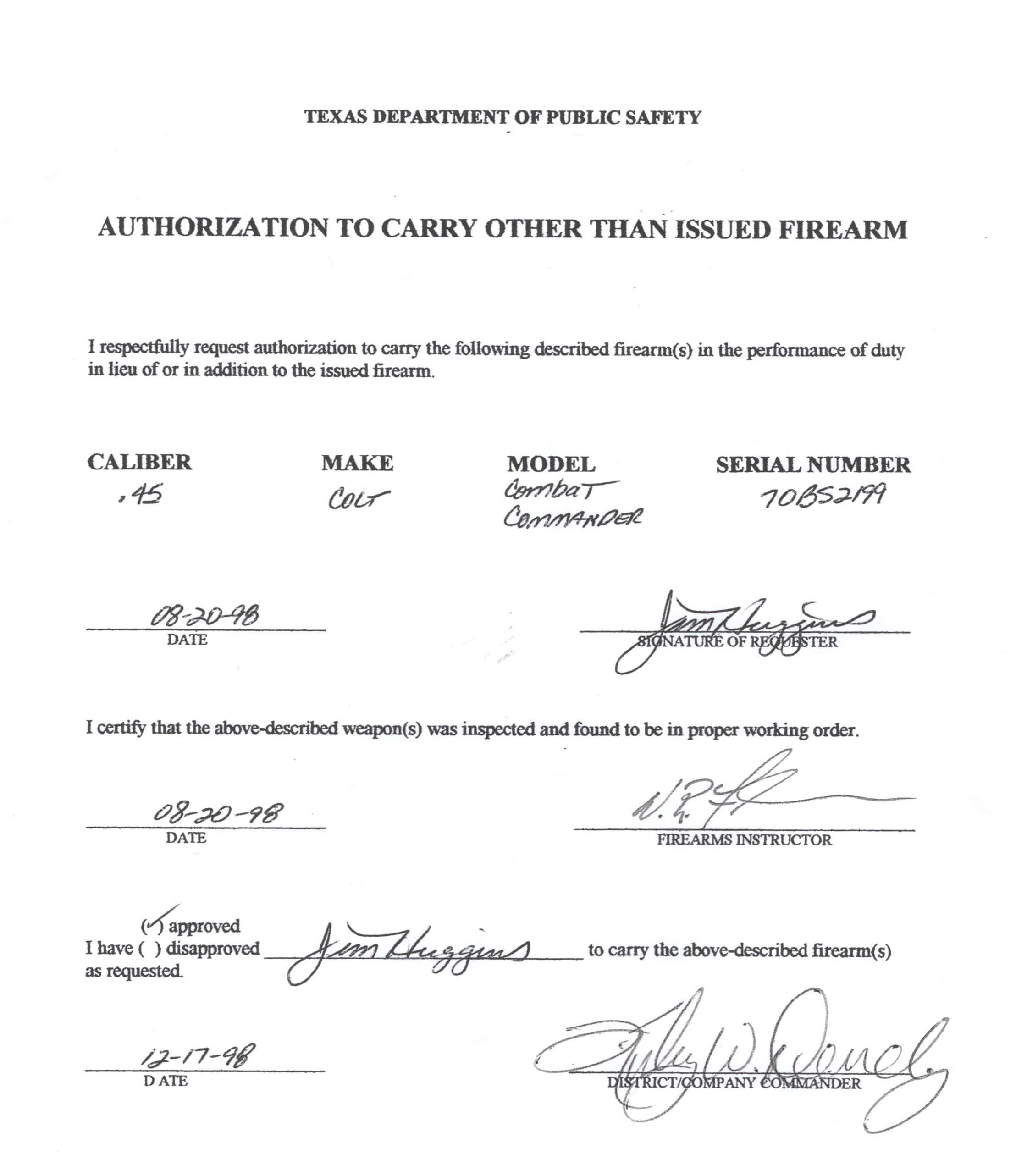 Texas Ranger Owned Colt Commander .45 ACP (C15509) - Collectors Firearms