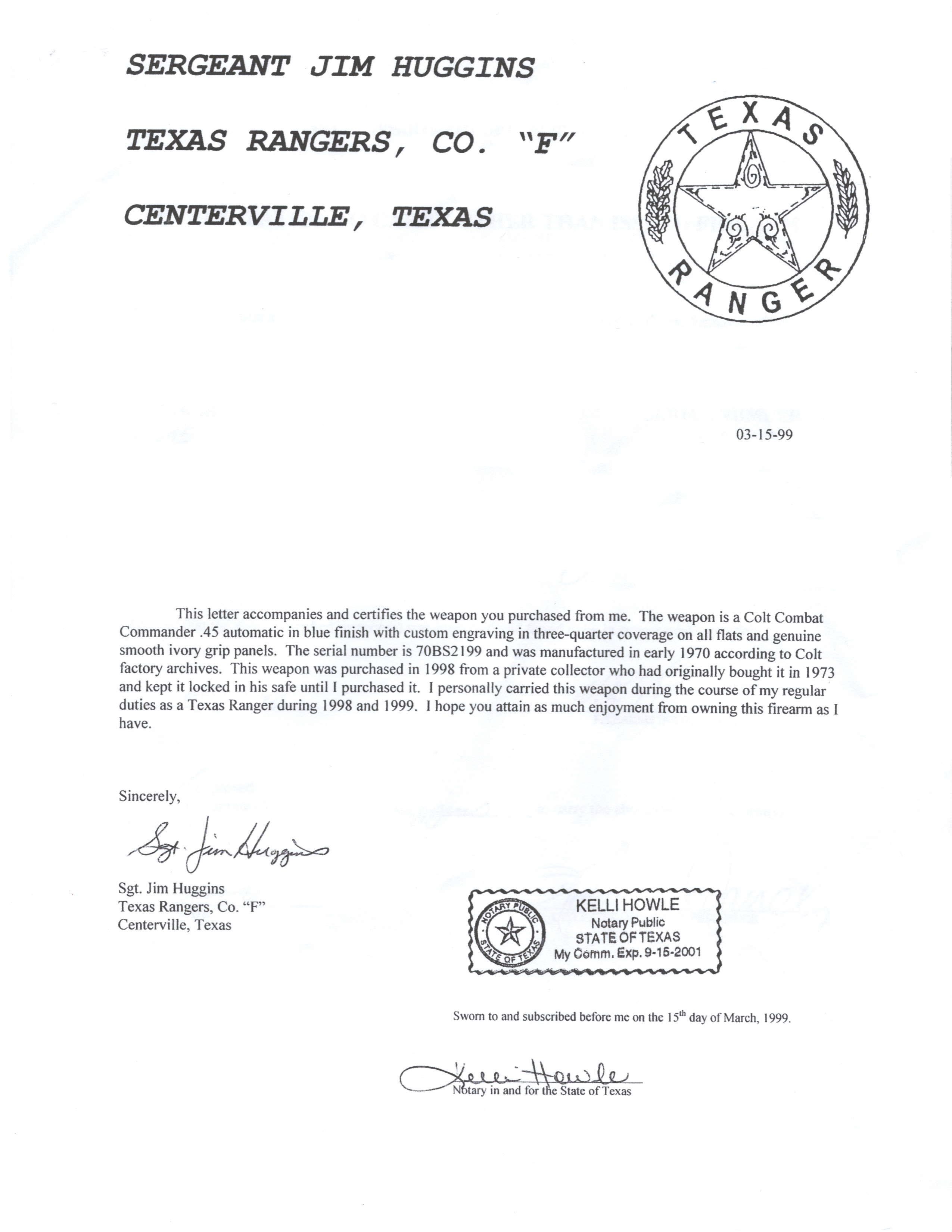 Texas Ranger Owned Colt Commander .45 ACP (C15509) - Collectors Firearms