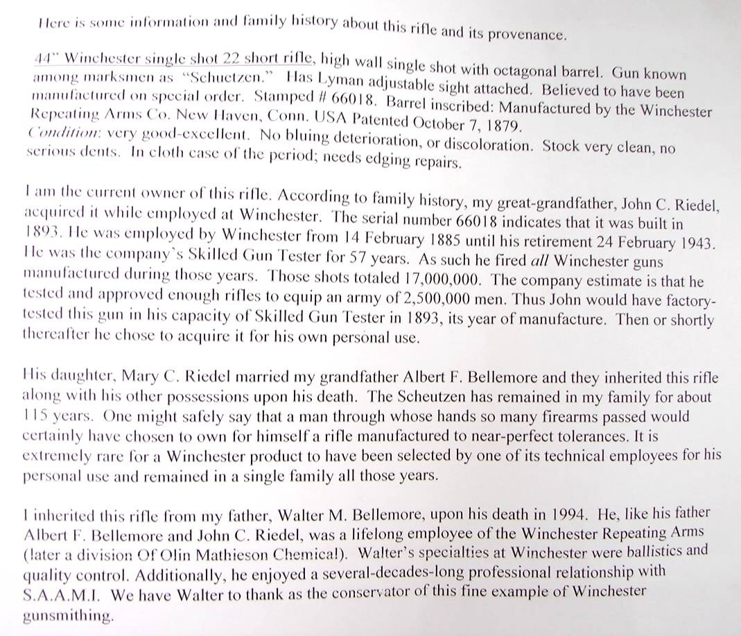 Winchester 1885 hi Wall .22 Short caliber rifle belonging to Winchester ...