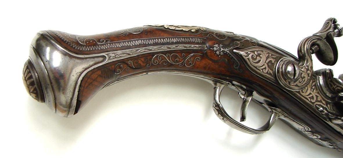 German Officers Circa 1750 pistols. The pair have carved stocks with ...