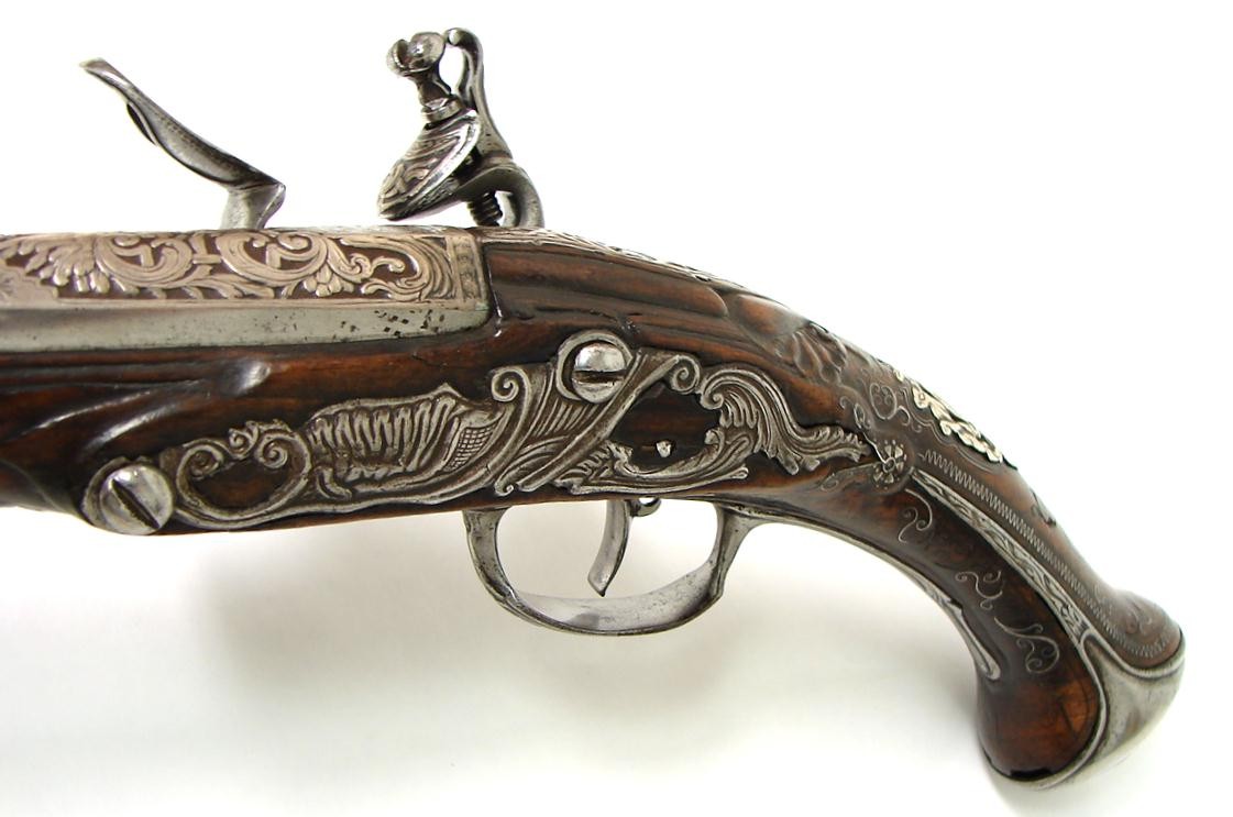 German Officers Circa 1750 pistols. The pair have carved stocks with ...