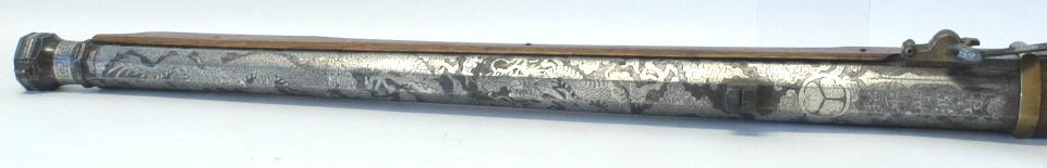 Japanese Matchlock Temple Gun. Very fine with silver dragon and Mon on ...