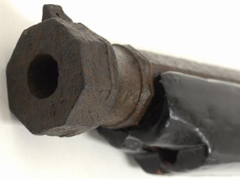 Japanese Temple Gun Matchlock with signed barrel. Silver on barrel and ...