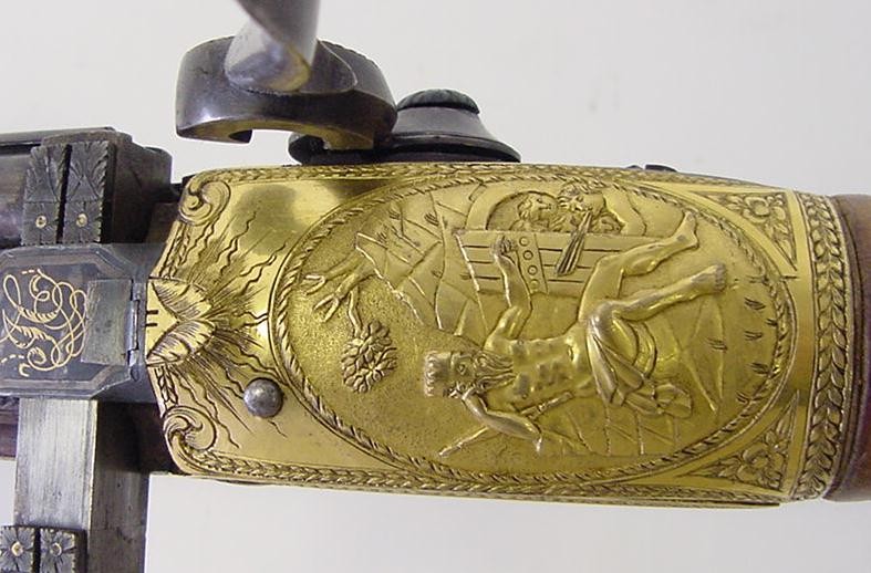 Antique Air Rifle with gold inlay. (al968) - Collector’s Firearms