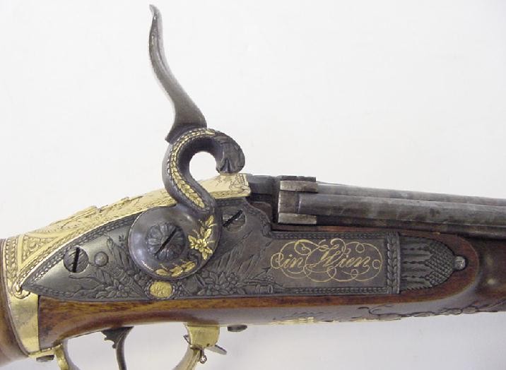 Antique Air Rifle with gold inlay. (al968) - Collector’s Firearms
