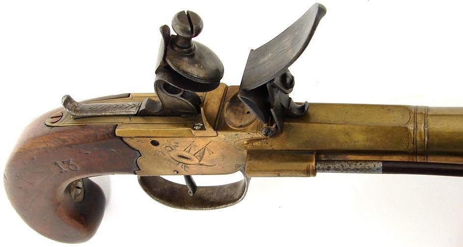 English Cannon Muzzle Spring Bayonet Flintlock pistol by Wallis with 7 ...