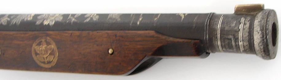 Rare Japanese Matchlock pistol with highly decorated barrel in silver ...