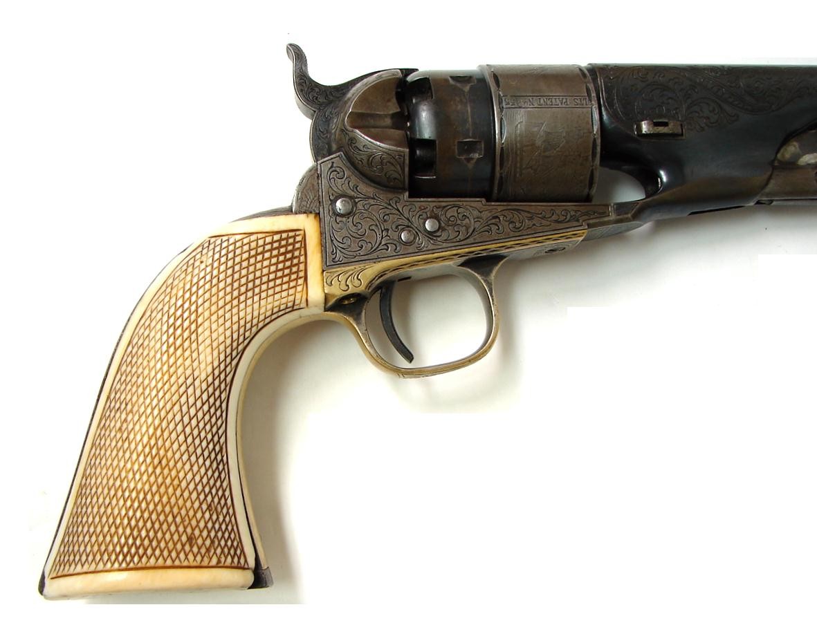 Colt 1860 Army .44 caliber revolver. Factory engraved with carved and ...