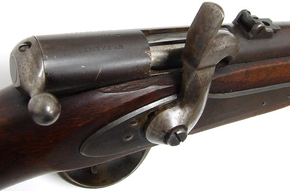Palmer Civil War carbine with original brown on barrel. Thinned wood is ...