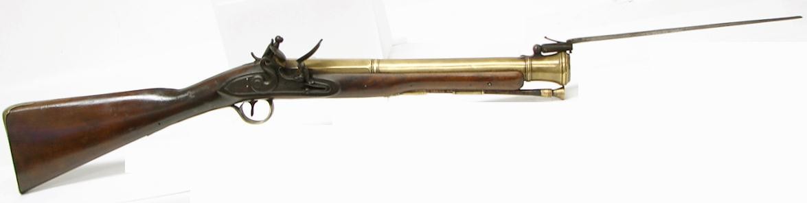 British Flintlock spring bayonet coach gun. Lock marked T. Barnett ...