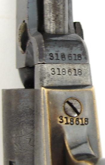 Colt 1849 Pocket revolver with 90% blue on barrel. Cylinder scene has ...