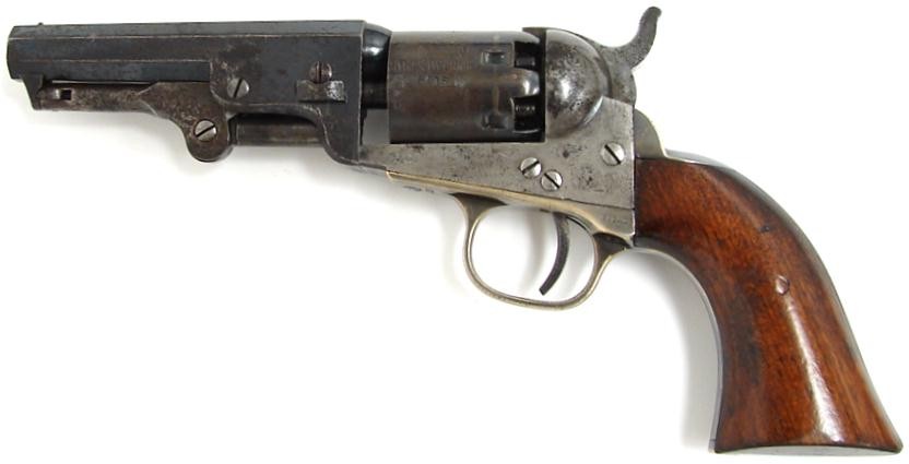 Colt 1849 Pocket revolver with 90% blue on barrel. Cylinder scene has ...
