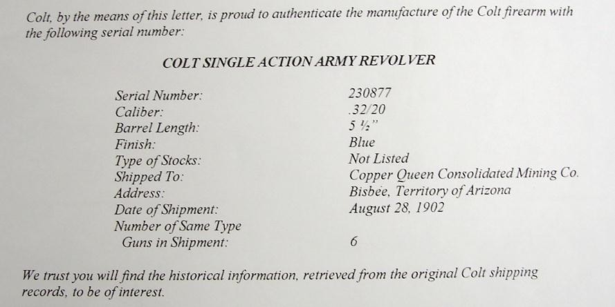 Colt Single Action .32-20 caliber revolver with factory letter. Shipped ...