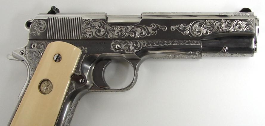 Colt Government Model .45 ACP caliber pistol. Beautiful stainless steel ...