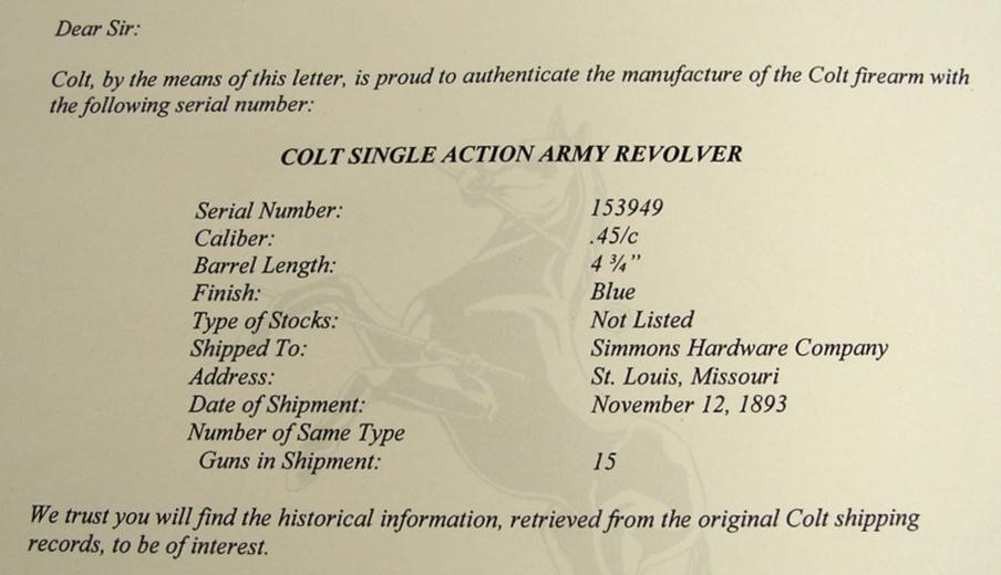 Colt Single Action .45 caliber revolver with 4 3/4 barrel. Comes with ...