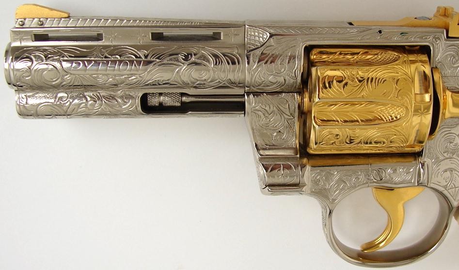 Colt Python .357 Magnum caliber revolver. Elaborate custom engraved 4 ...