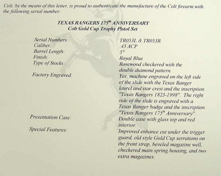 Colt Texas Rangers .45 ACP caliber pistols. Rare set of Colt Texas ...