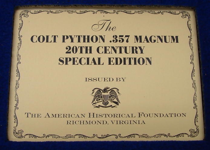 Colt Python .357 Magnum 20th Century Special Edition revolver issued by ...