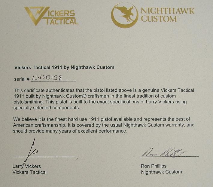Nighthawk Custom Vickers Tactical .45 ACP caliber pistol. Premium grade ...