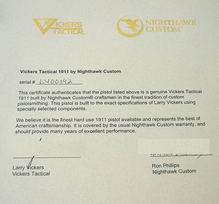 Night Custom Vickers Tactical .45 ACP caliber pistol. Rare Limited ...