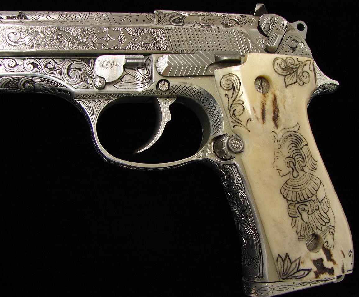 Beretta 92 9MM caliber pistol. Outstanding custom engraved gun done in ...
