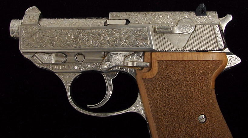 Walther P4 9mm caliber pistol. Custom engraved post-war pistol converted to P38K style with full ...