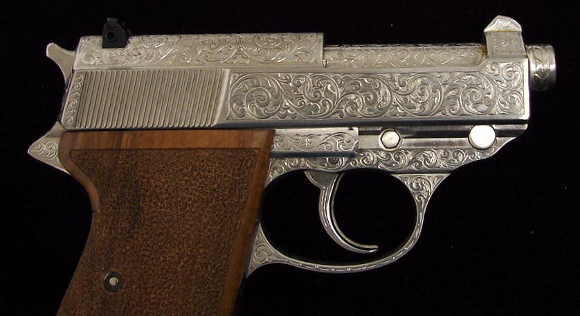 Walther P4 9mm caliber pistol. Custom engraved post-war pistol ...
