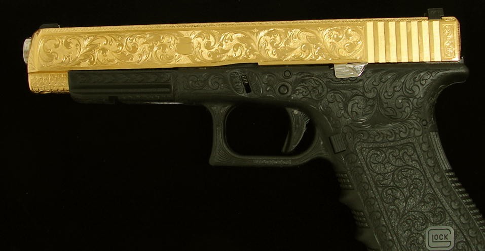 Glock 35 .40 S&W caliber pistol. Extra fancy custom engraved and gold ...