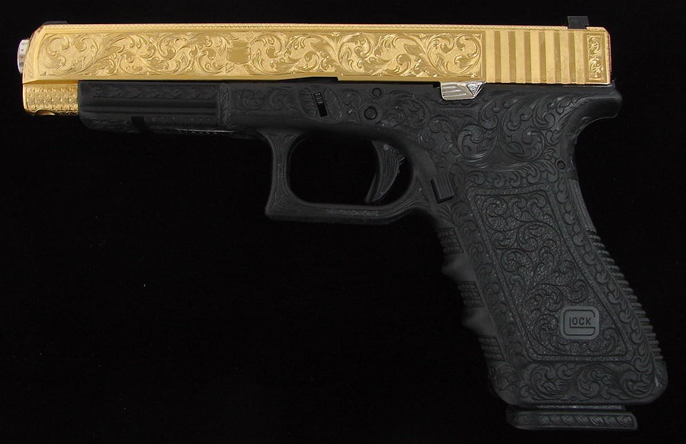Glock 35 .40 S&W caliber pistol. Extra fancy custom engraved and gold ...
