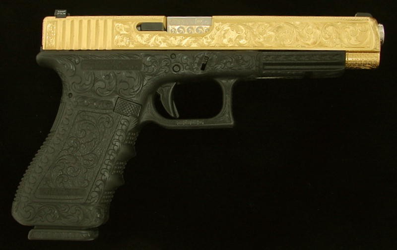Glock 35 .40 S&W caliber pistol. Extra fancy custom engraved and gold ...