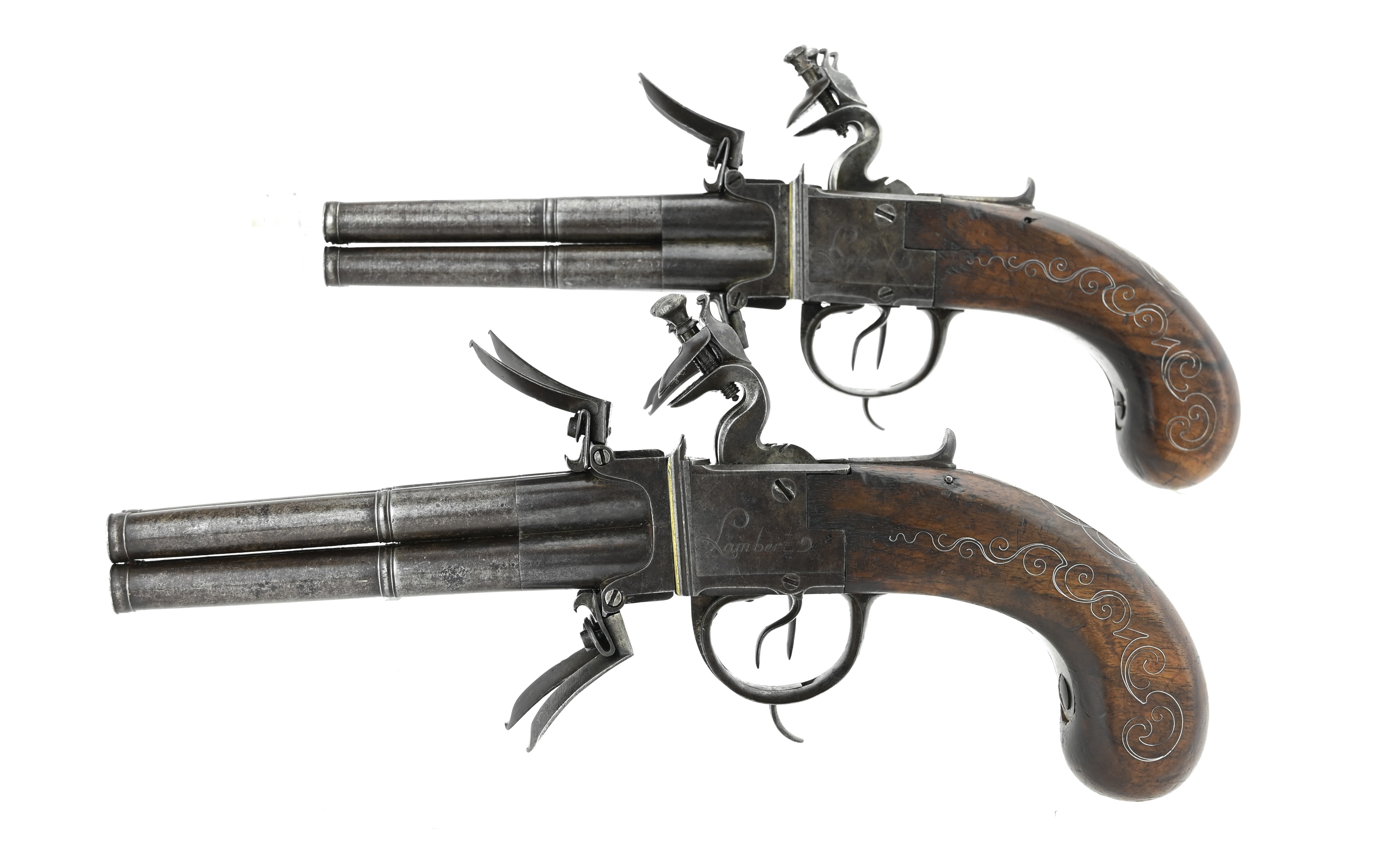 Rare Pair of Massive 4 Barrel Rotating Cluster Flintlock Pistols ...