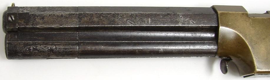 Volcanic pistol with 6 barrel. Fine patina color brass frame. Has some ...