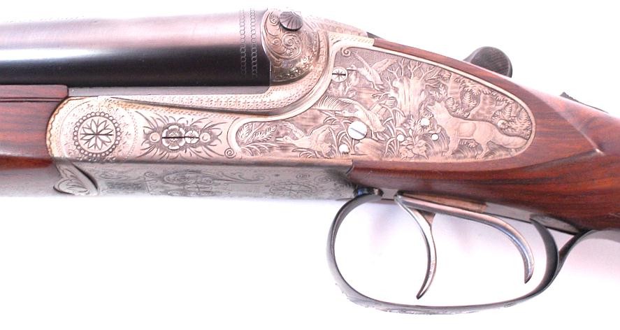 Merkel 147-S 12 gauge shotgun game scene engraved. Sidelock model with ...