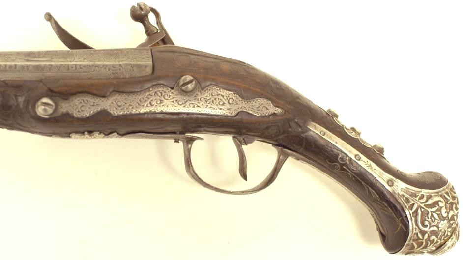 Pair of Silver Mounted Middle Eastern flintlock pistols. (ah1372 ...