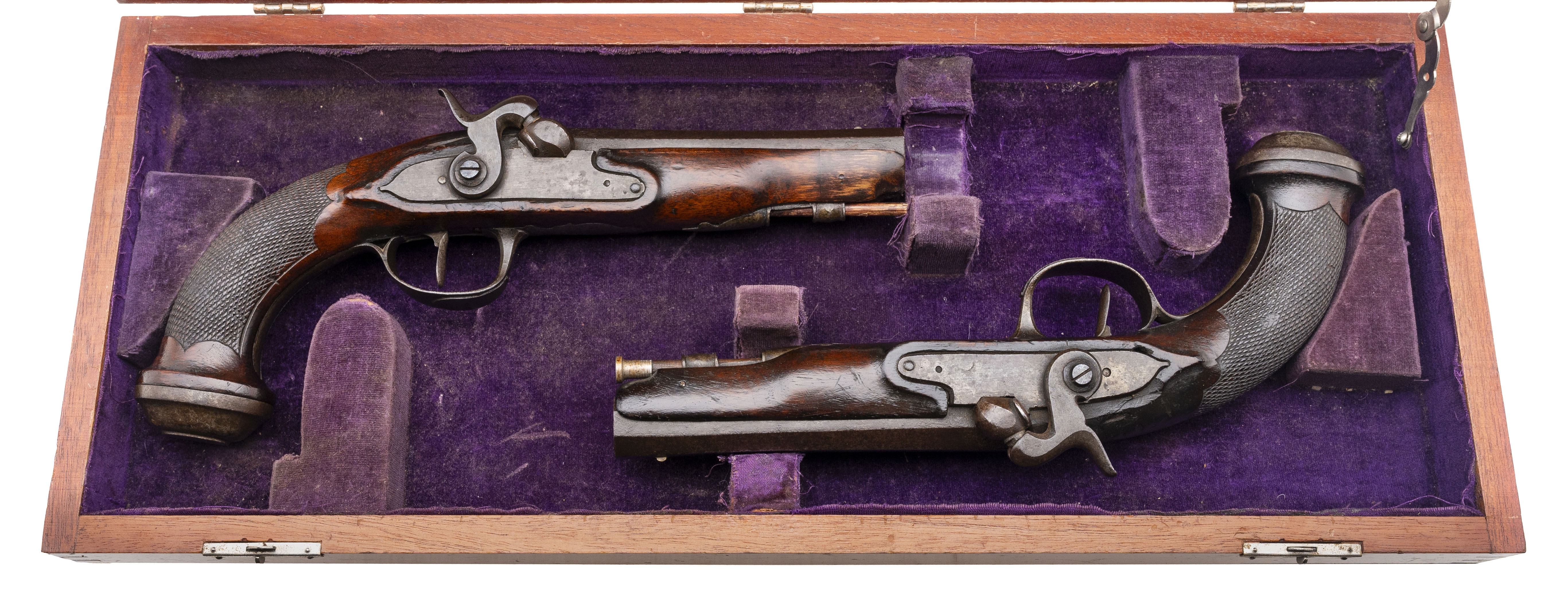 "CASED" set of unmarked percussion pistols .58 caliber (AH8684 ...