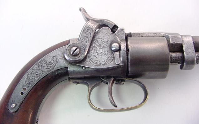 Massachusetts Arms Maynard tape prime revolver. No cylinder scene ...