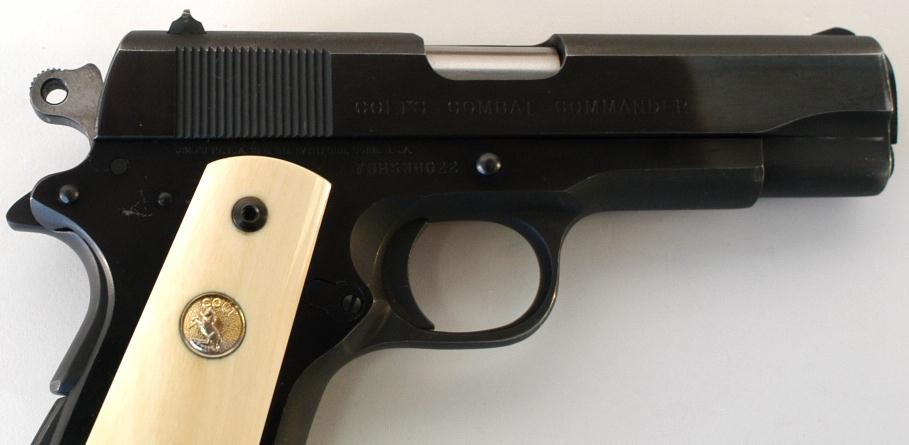 Colt Commander .38 Super caliber pistol with ivory grips. Manufactured ...
