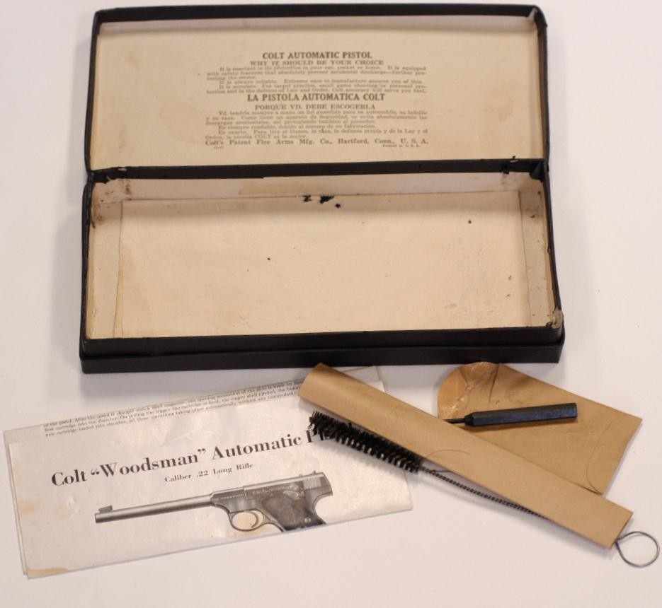 Colt Pre-War Woodsman with box and brush, tool, tag, target , and ...