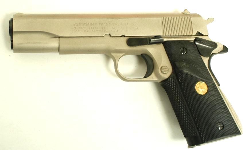 Colt Government Model 70 Series .45 ACP caliber satin nickel pistol ...