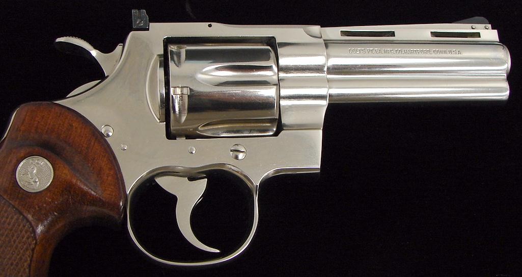 Colt Python .357 Mag. caliber revolver. 4" nickel plated model in ...