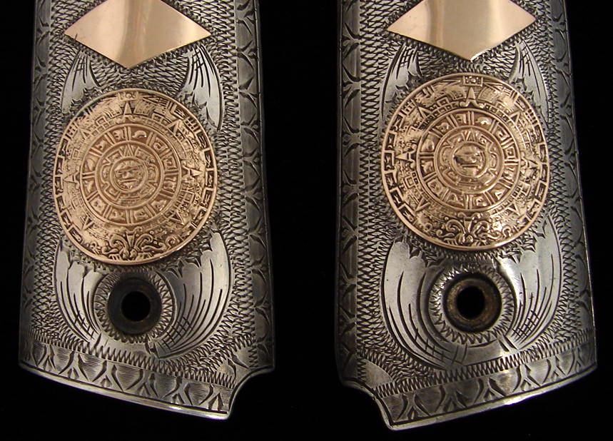 Vintage Mexican 1911 Silver & Gold Grips with Aztec symbols. Pre-owned ...