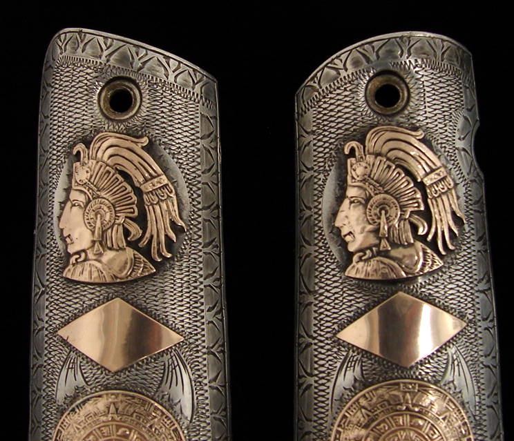 Vintage Mexican 1911 Silver & Gold Grips with Aztec symbols. Pre-owned ...