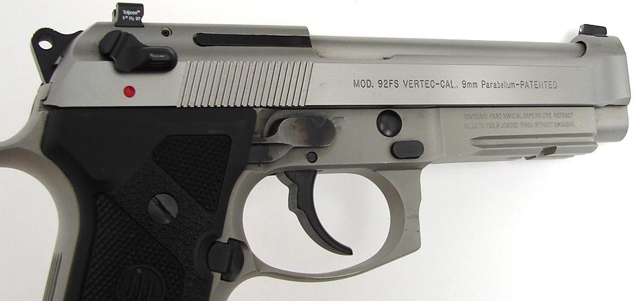 Beretta 92FS Vertec Inox 9mm Para caliber pistol. Stainless with night ...