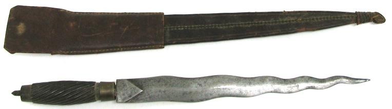 South American? wavy blade dagger with scabbard. Missing pommel cap ...