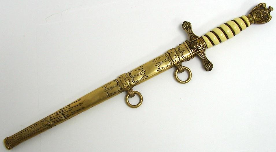 German Naval Dirk with etched blade. Scabbard has a few dents from ...