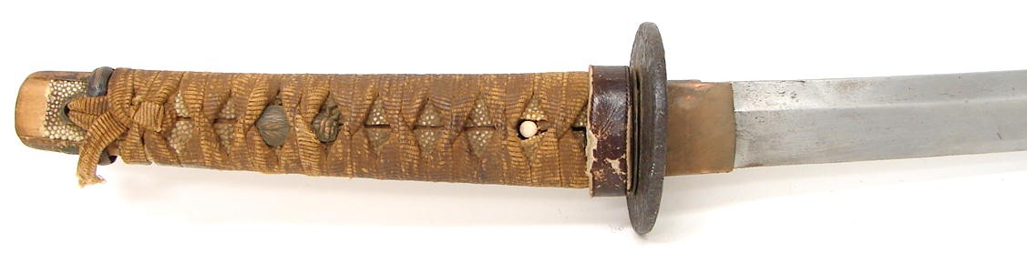 Japanese Samurai Wakizashi (old menuki) mumei, suriage, WWII mounts ...