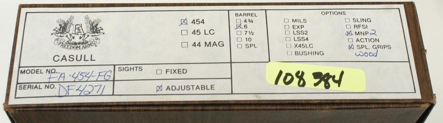 Freedom Arms .454 Casull caliber pistol with 6 barrel. Early model ...